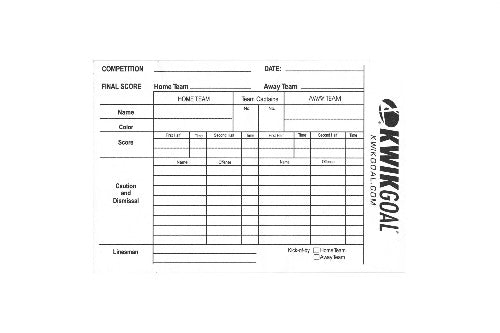 Kwik Goal Referee Score Sheet – Springfield & Woodbridge Soccer Supplies